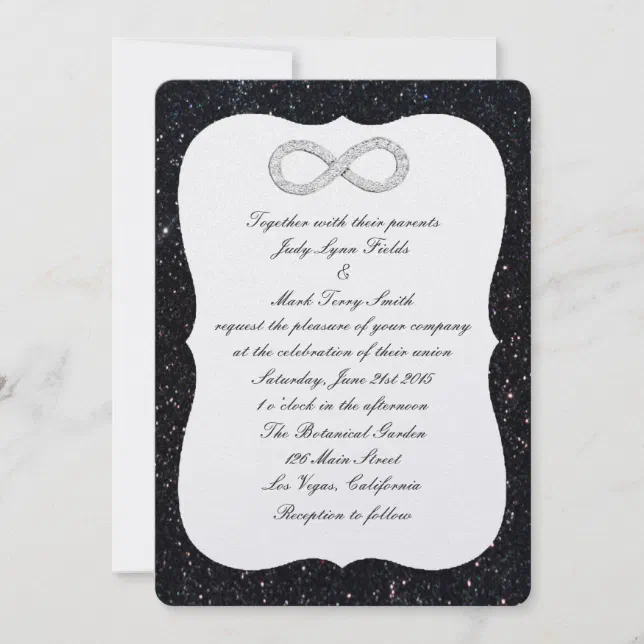 Black Glitter Diamond Infinity Wedding Invitation | Zazzle
