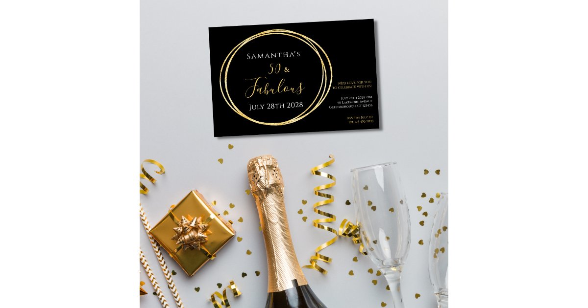 Black Gold 50th Birthday Party Invitation | Zazzle