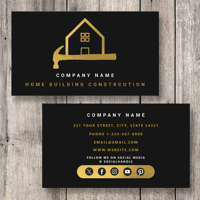 Black Gold Hammer Home Building Construction Business Card | Zazzle