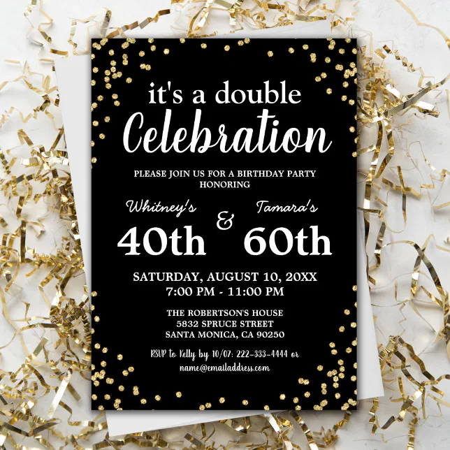 Black & Gold Joint Birthday Party Invitation | Zazzle
