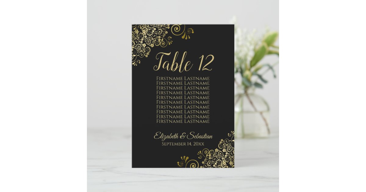 Black & Gold Lacy Table Number Seating Chart Large | Zazzle