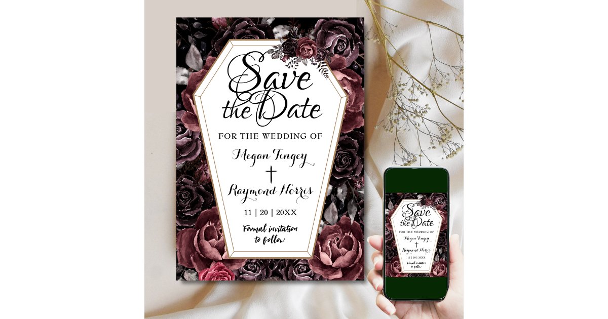 Black Gothic Coffin Vintage Wedding Save The Date Invitation | Zazzle