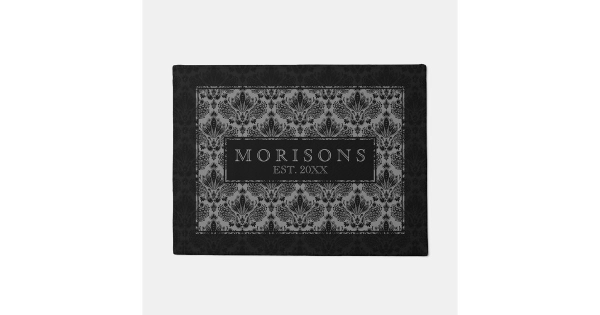 Black & Grey Damasks & Frame Doormat | Zazzle