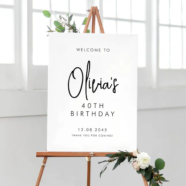 Black Handwritten Script 40th Birthday Welcome Poster | Zazzle