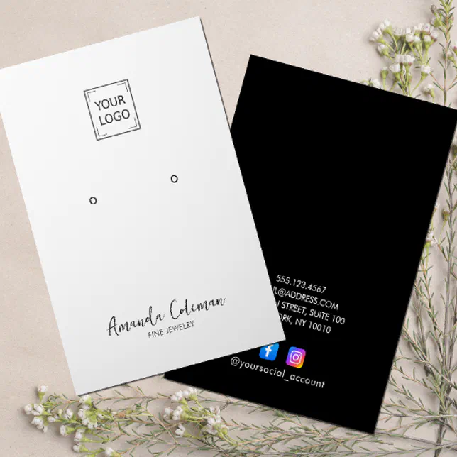 BLACK PLAIN SIGNATURE EARRING JEWELRY LOGO BUSINESS CARD | Zazzle