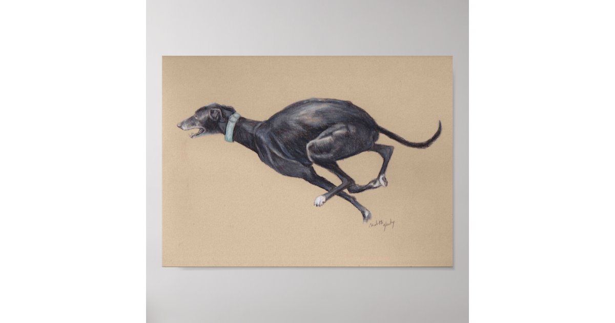 Black Running Greyhound Dog Art Print | Zazzle