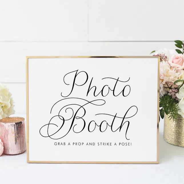 Black Sweet Calligraphy Wedding Photo Booth Poster | Zazzle