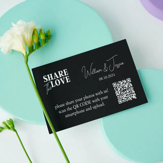 Black Wedding Photo Sharing With QR Code Enclosure Card | Zazzle