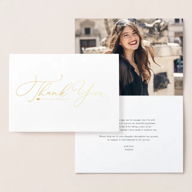 Black Whimsical Calligraphy Graduation Thank You Foil Card | Zazzle