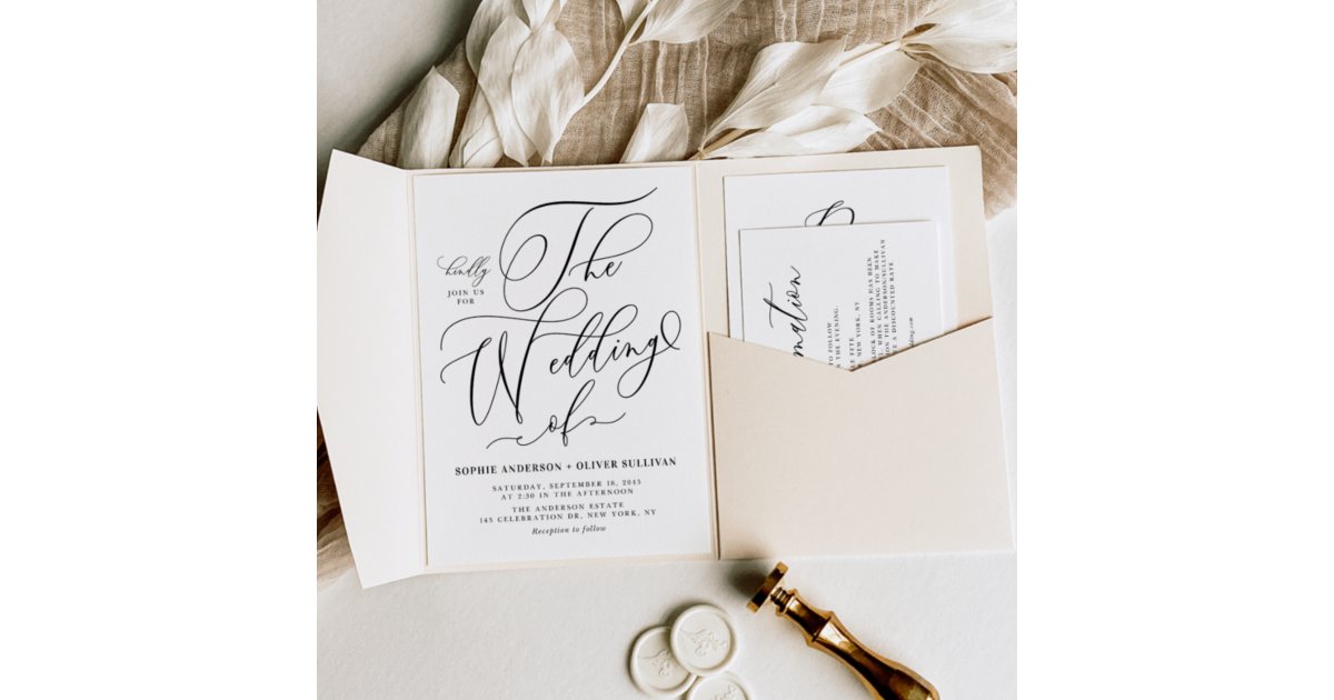 Black Whimsical Calligraphy Wedding Invitation | Zazzle