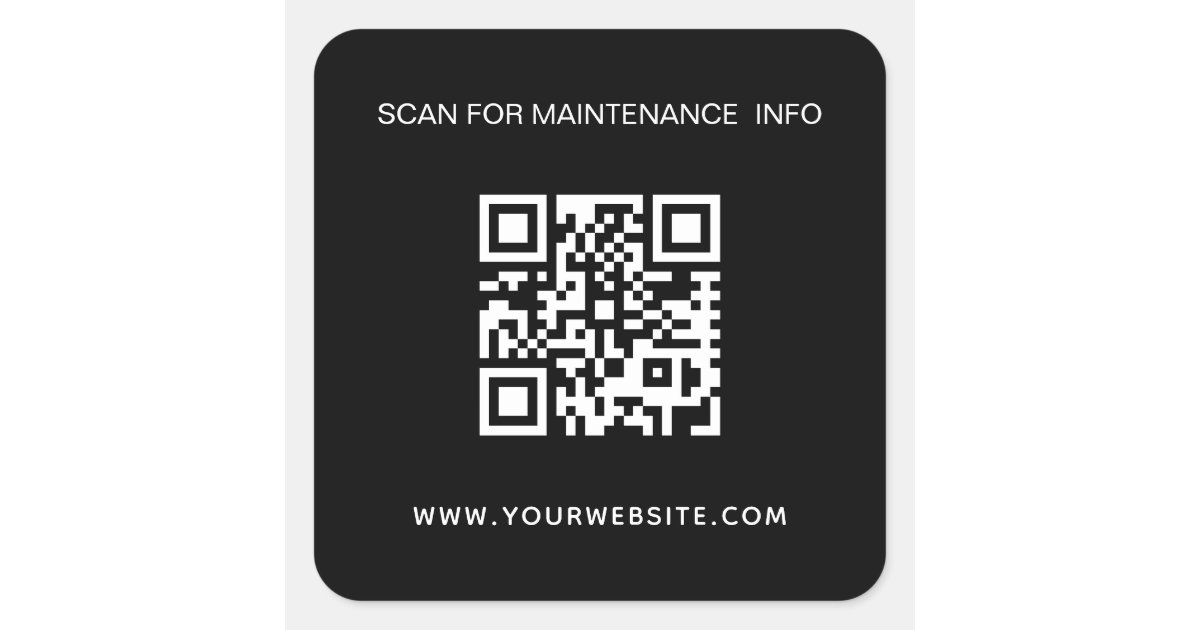 Black white business qr code maintenance info square sticker | Zazzle
