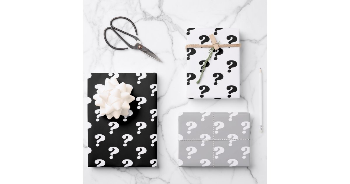 Black & White Cute Gift Wrapper (Question Mark) Wrapping Paper Sheet ...