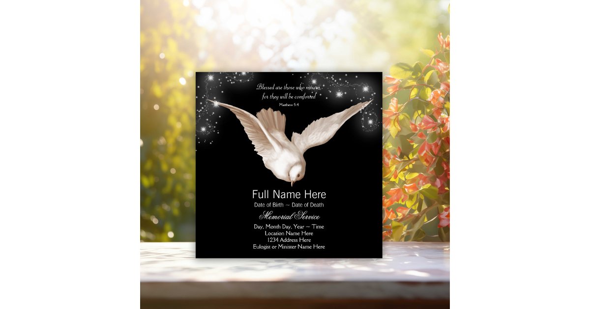 Black White Dove Memorial Service Announcements | Zazzle