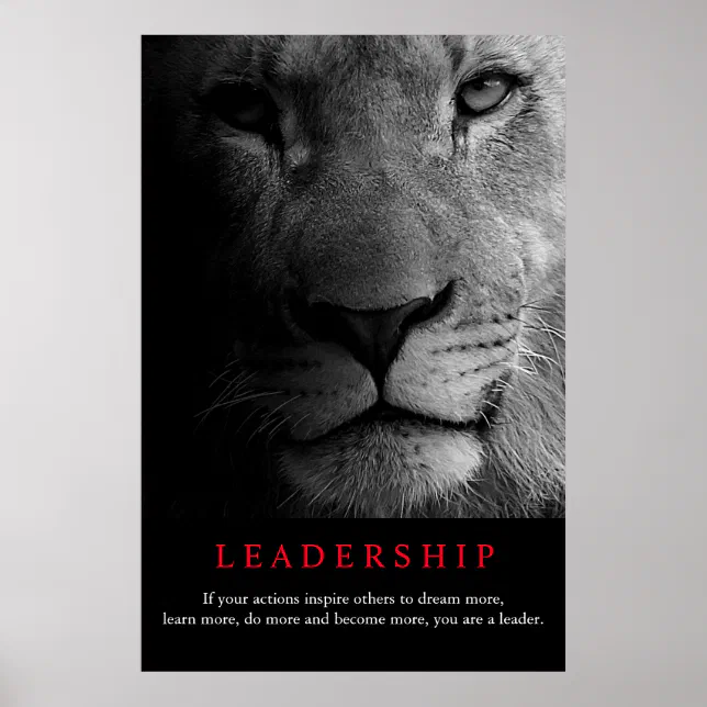 Black White Motivational Leadership Lion Portrait Poster | Zazzle