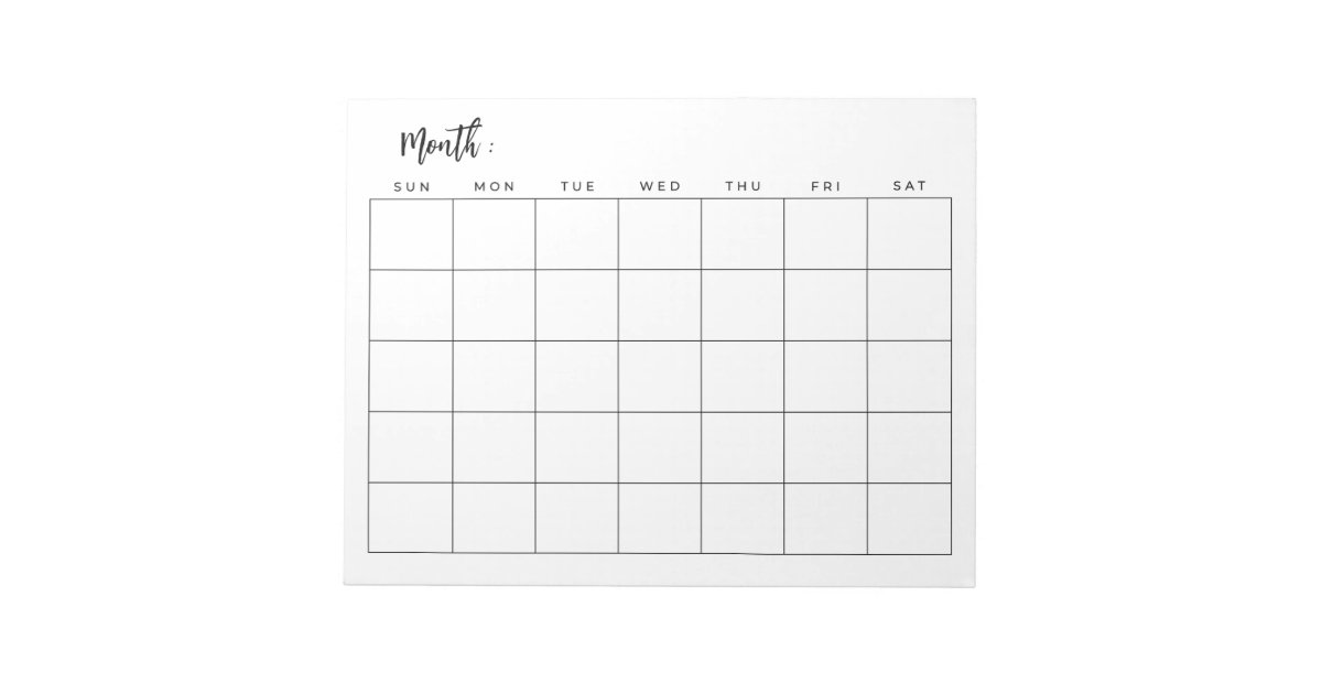 Blank monthly calendar notepad | Zazzle