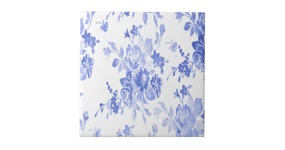 Blue and White Flowers Pattern Ceramic Tile | Zazzle