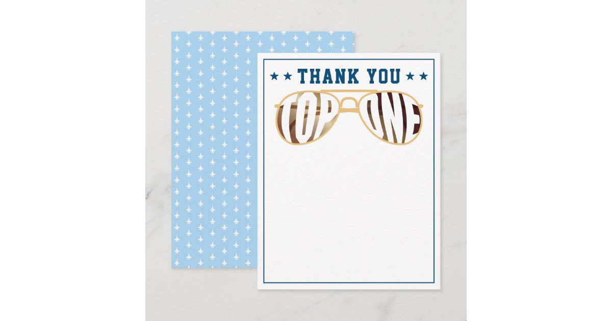 Blue and White TopOne Fighter Pilot Thank You Card | Zazzle