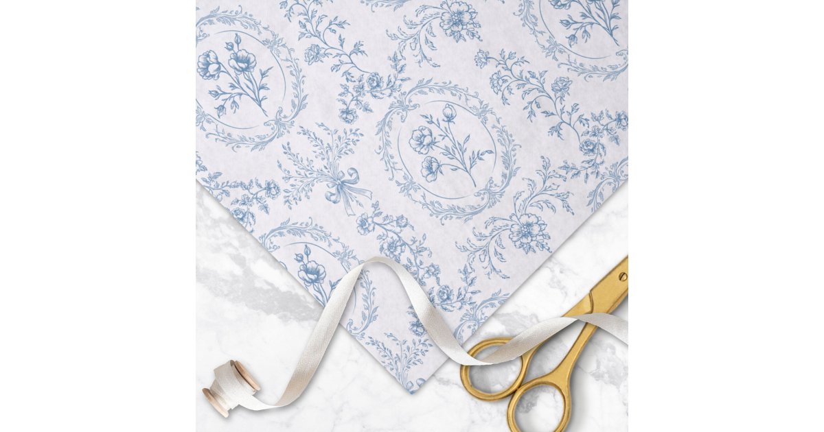 Blue and White Vintage Flowers Floral Pattern Tissue Paper | Zazzle