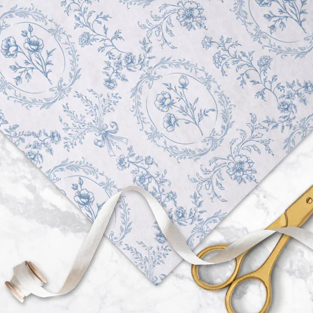 Blue and White Vintage Flowers Floral Pattern Tissue Paper | Zazzle