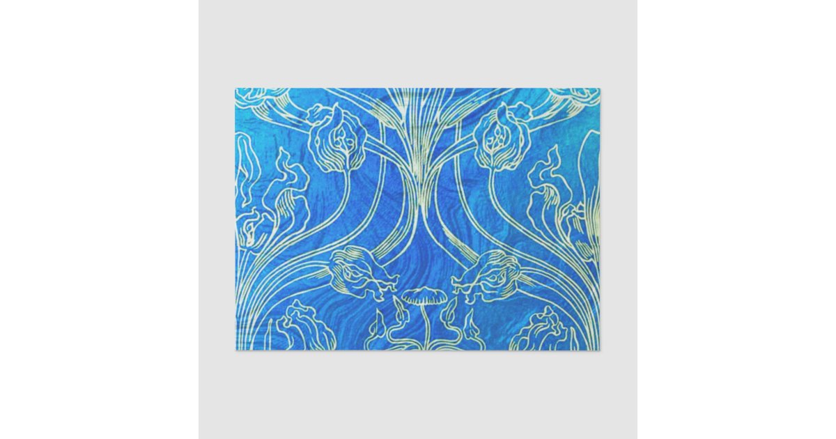 Blue,art nouveau, floral,belle epoque,vintage,chic tissue paper | Zazzle