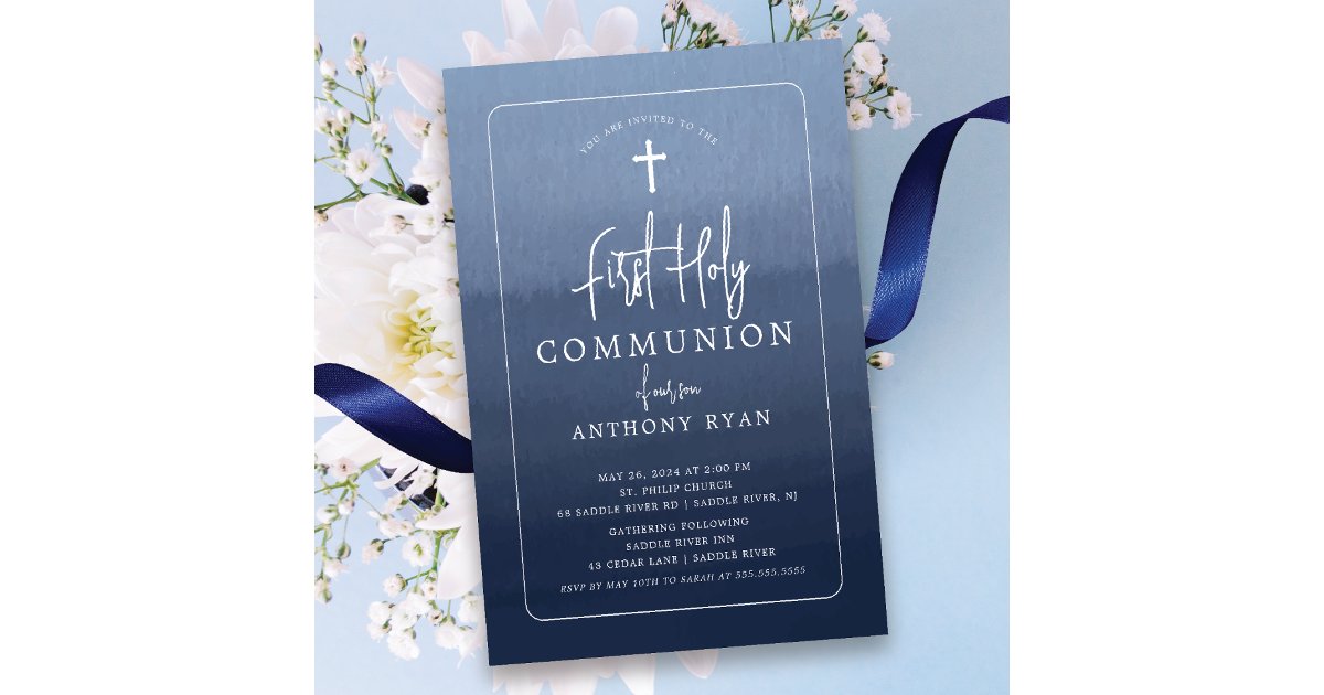 Blue Blessings First Communion Invitation | Zazzle