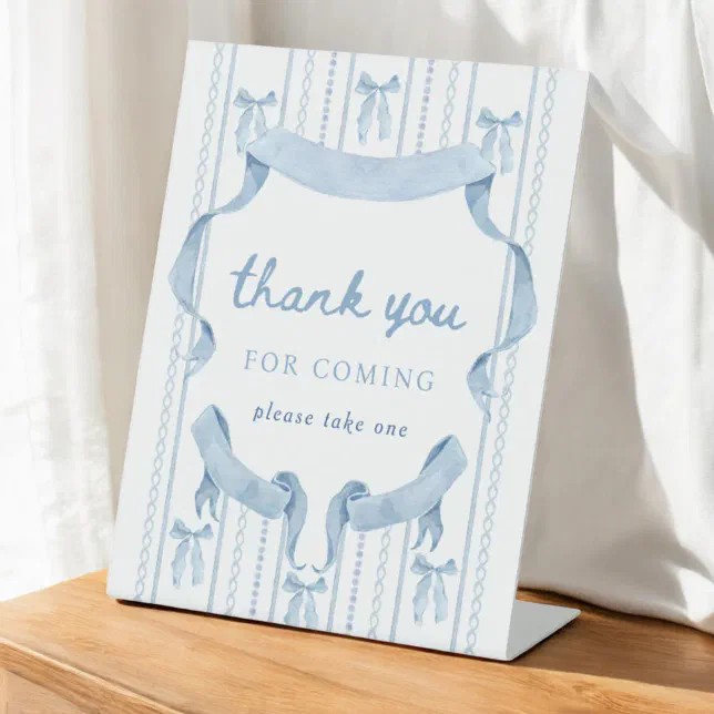 Blue Bow Boy Baby Shower Thank You Favour Pedestal Sign | Zazzle