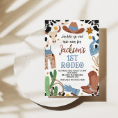 Blue Brown Saddle Up First Rodeo 1st Birthday Invitation | Zazzle