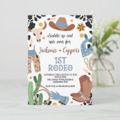 Blue Brown Twin Boys First Rodeo 1st Birthday Invitation | Zazzle