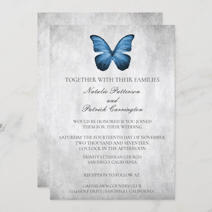 Blue Butterfly Wedding Invitation | Zazzle