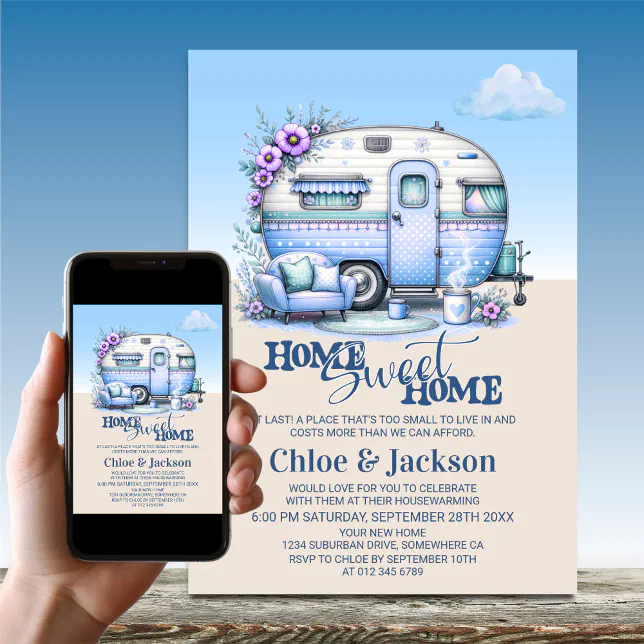Blue Caravan Funny Housewarming Party Invitation | Zazzle