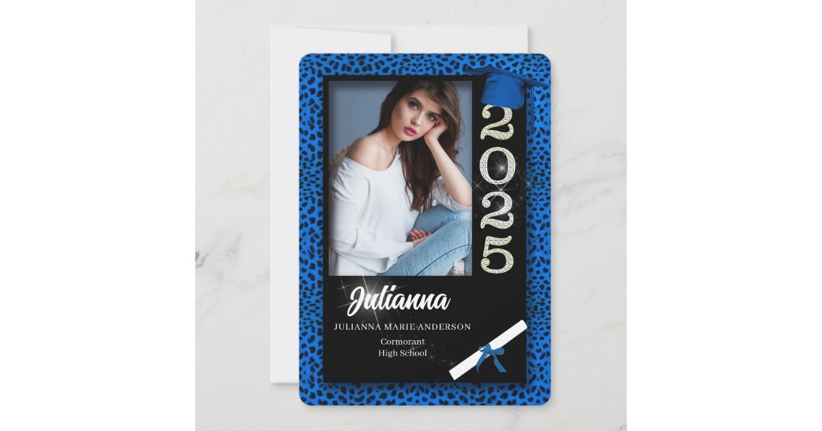 Blue Cheetah Print Class of 2025 Graduation Invitation | Zazzle