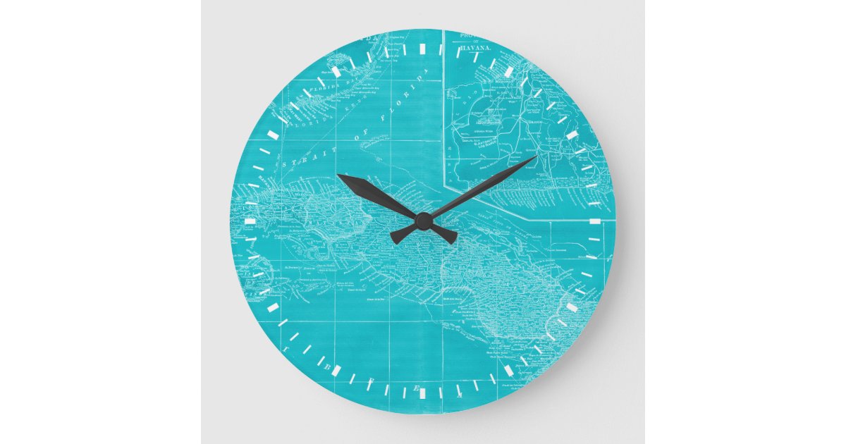 Blue Cuba Map Large Clock | Zazzle