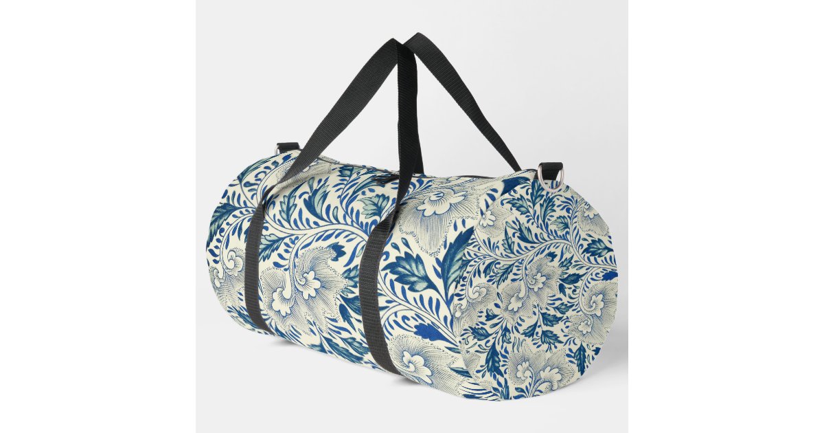 Blue Floral Pattern Antique Asian Design Duffle Bag | Zazzle