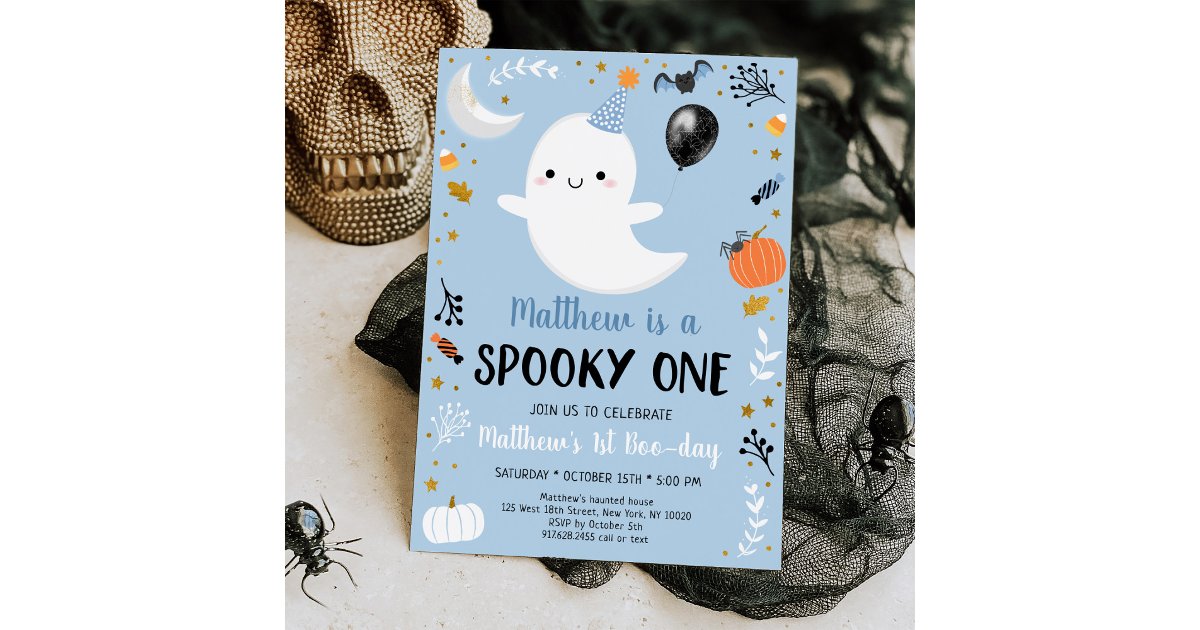 Blue Ghost Spooky One First Birthday Invitation | Zazzle