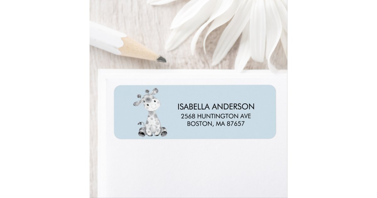 Blue Giraffe Baby Shower Address Label Return Address Label | Zazzle