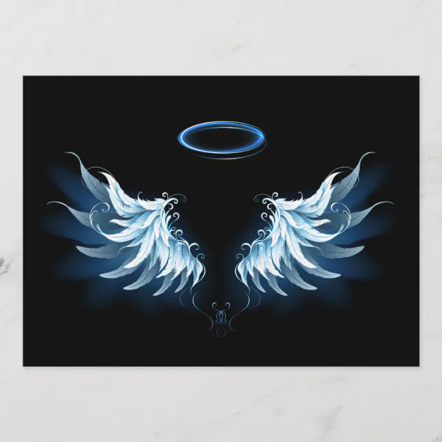 Blue Glowing Angel Wings on black background Advice Card | Zazzle