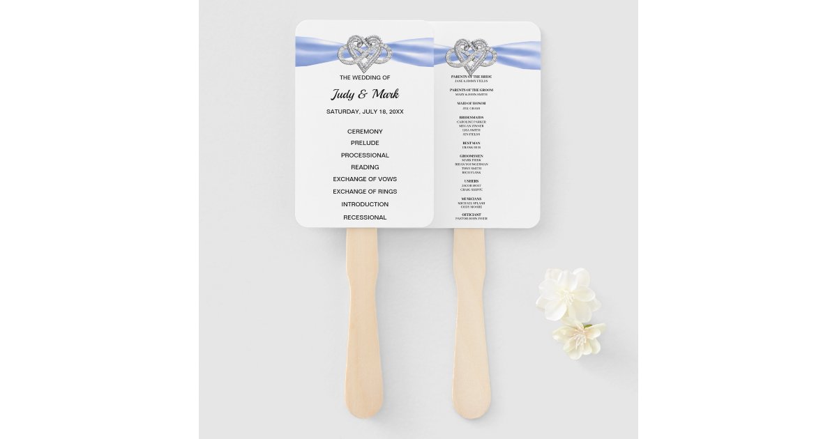 Blue Infinity Heart Wedding Program Fans | Zazzle