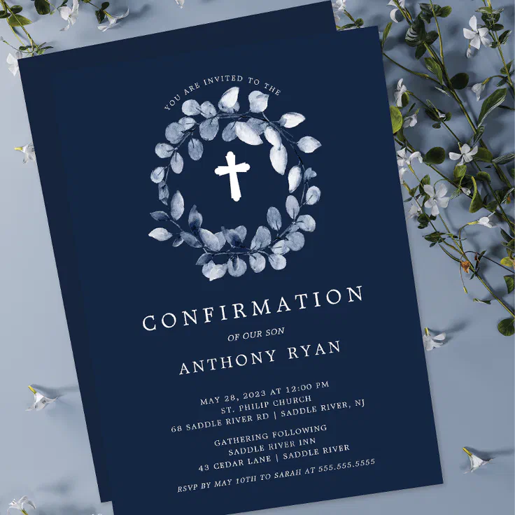 Blue Leaf Boys Confirmation Invitation | Zazzle