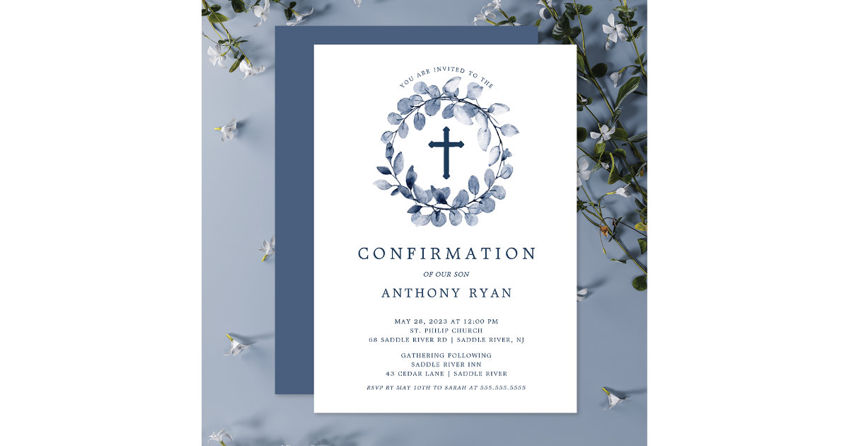 Blue Leaf Boys Confirmation Invitation | Zazzle