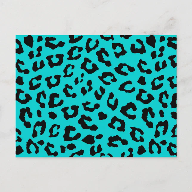 Blue Leopard Print Aqua Turquoise Black Spots Postcard | Zazzle