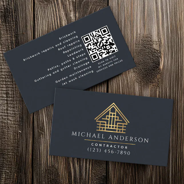 Blue Minimalist Home Building Construction QR Code Business Card | Zazzle