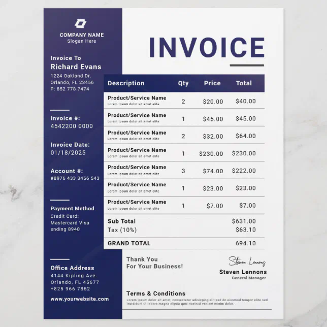 Blue Modern Business Invoice Sales Receipt Form Flyer | Zazzle