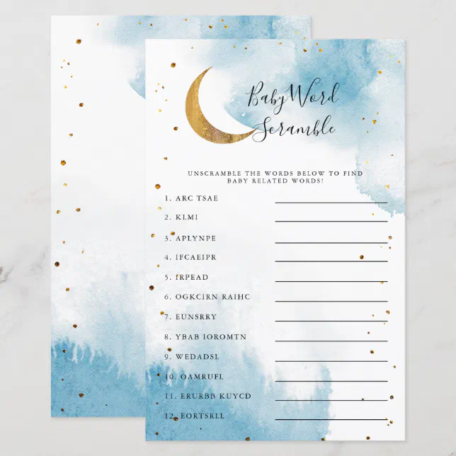 Blue Moon Baby Shower Word Scramble Game | Zazzle