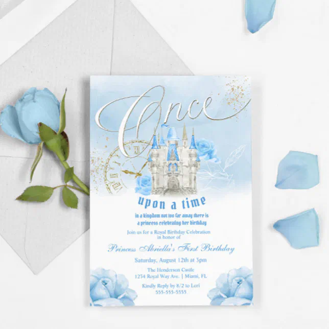 Blue Once Upon a Time Princess Birthday Invitation | Zazzle