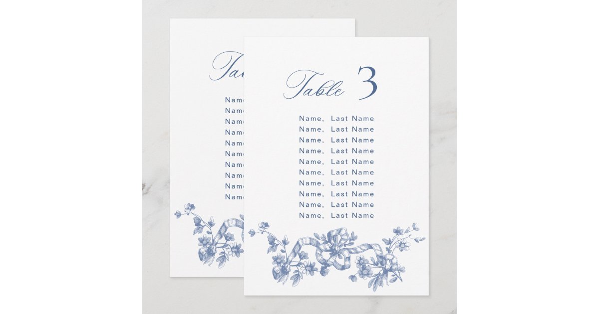 Blue Ornate Grace Victorian Seating Chart Card | Zazzle