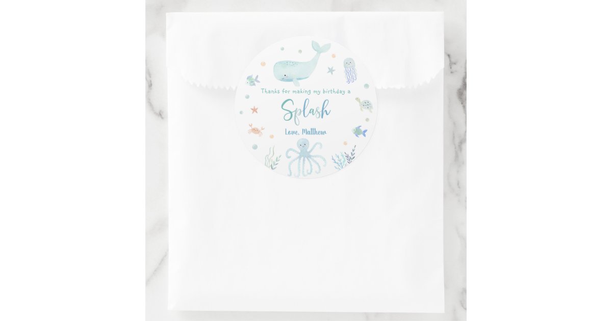 Blue Pastel Under the Sea Birthday Thank You Classic Round Sticker | Zazzle
