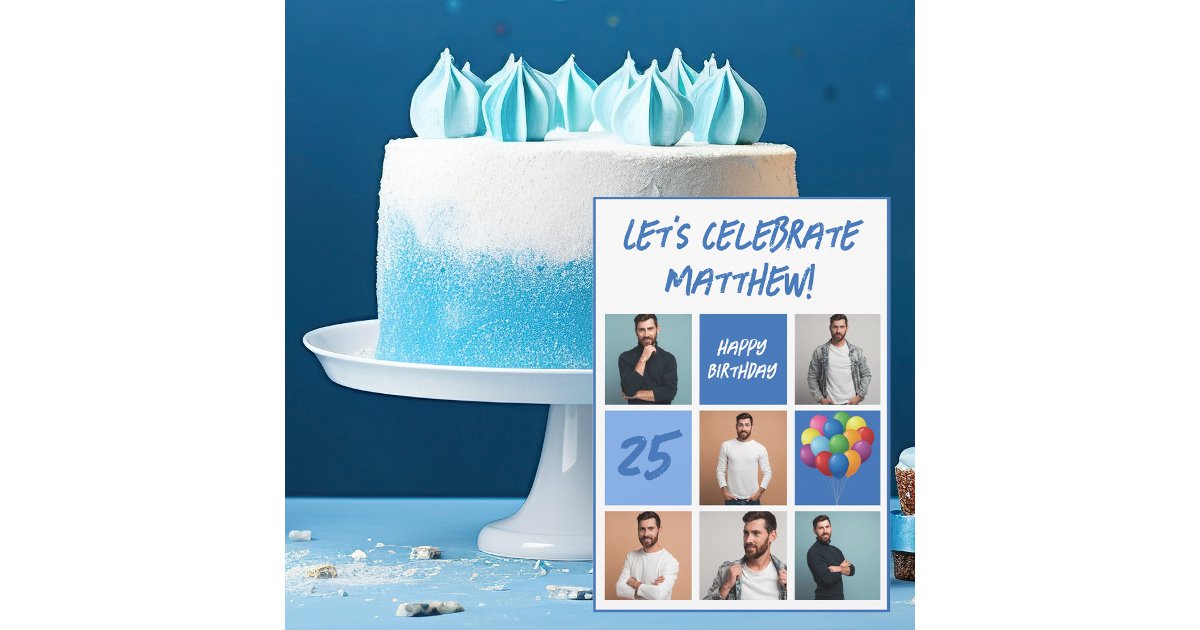 Blue Photo Collage Personalised Birthday Party Invitation | Zazzle