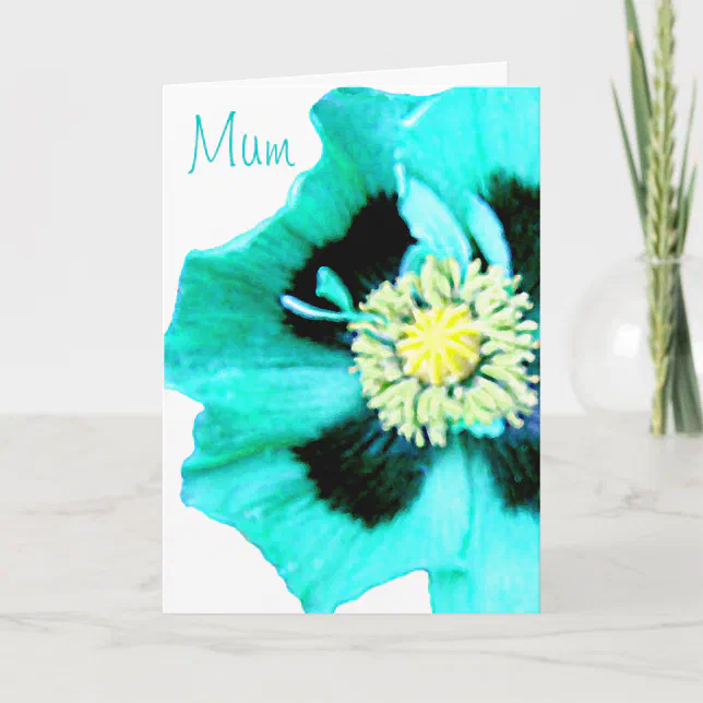 Blue Poppy 'Mum' Mother's Day card white | Zazzle