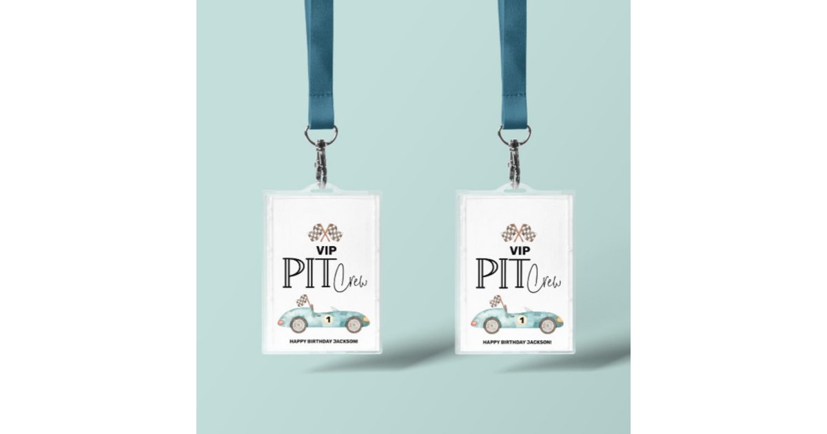 Blue Race car Birthday, any age, VIP PIT CREW ID Badge | Zazzle