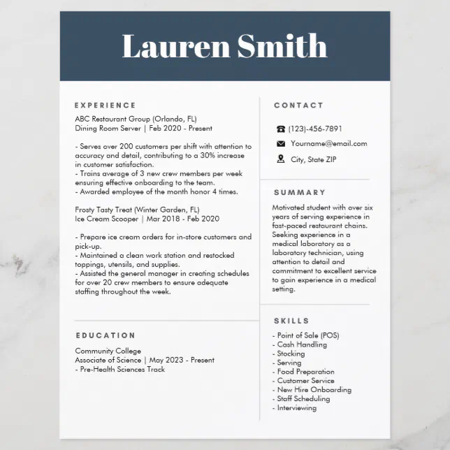 Blue Resume | One-Page Resume | Entry-Level Resume | Zazzle
